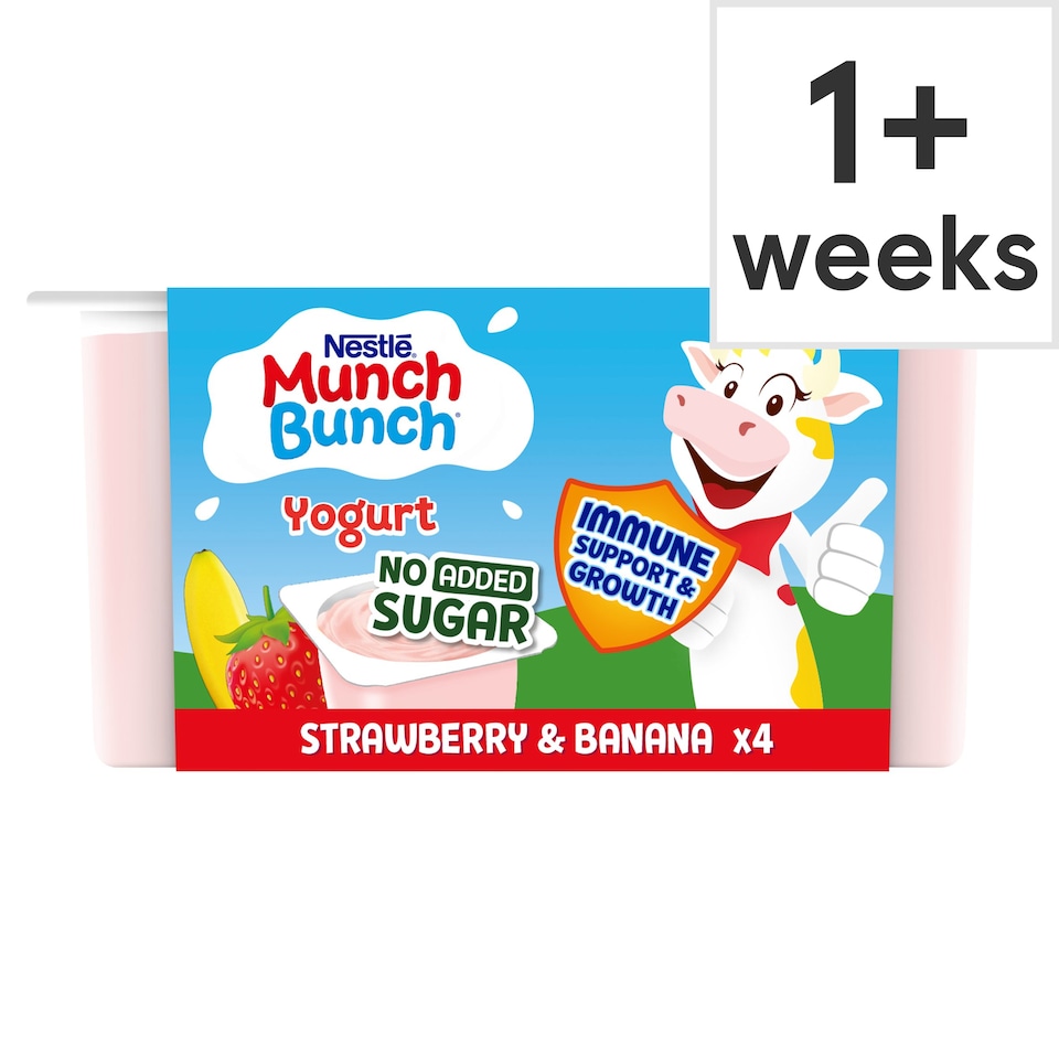 Munch Bunch Yogurt No Added Sugar Strawberry & Banana 4X100g - Tesco ...