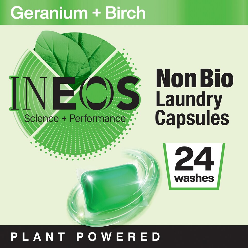 INEOS Non Bio Laundry Detergent Capsules Geranium + Birch 24 Washes ...