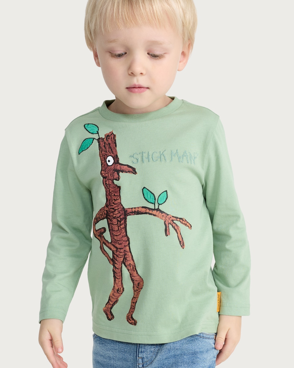 F&F Boys Pure Cotton Stick Man Long Sleeved T-Shirt in Green - Tesco ...