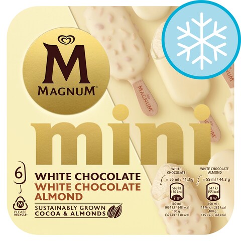 Magnum Mini White Chocolate & White Chocolate Almond Ice Cream Sticks ...