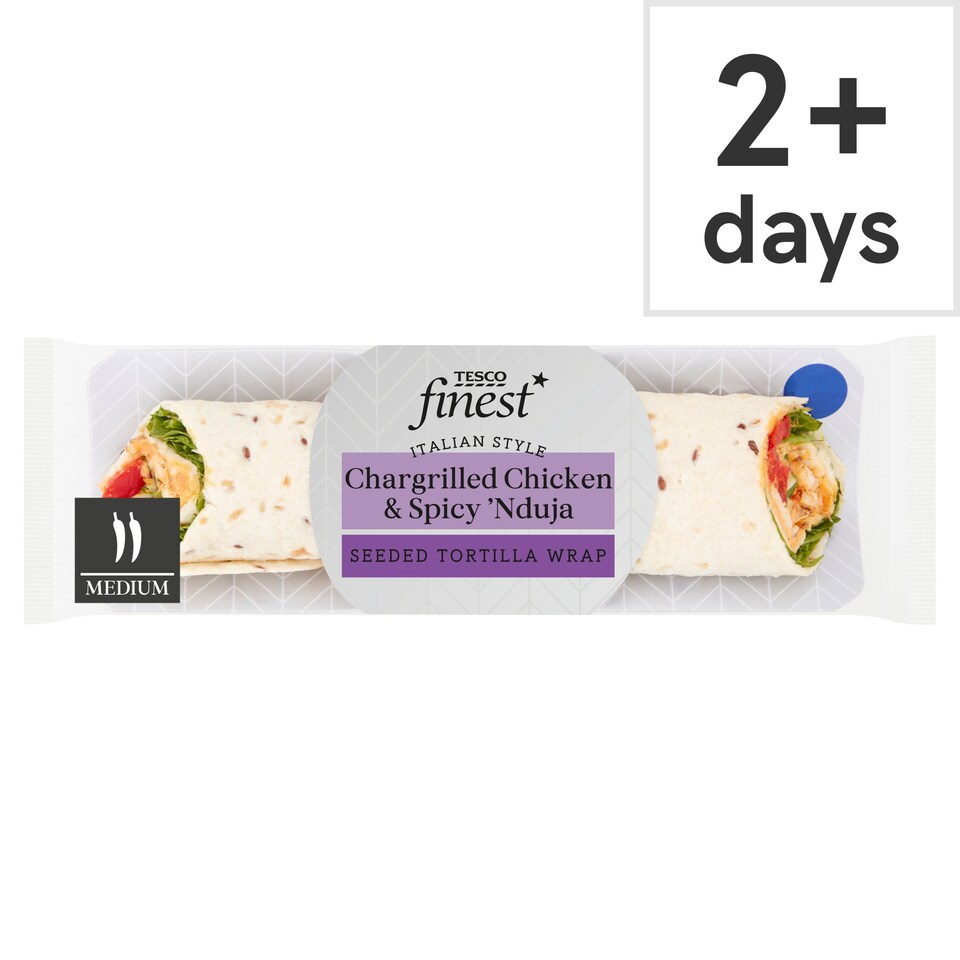 Tesco Finest Chargrilled Chicken Spicy 'Nduja Seeded Tortilla Wrap ...