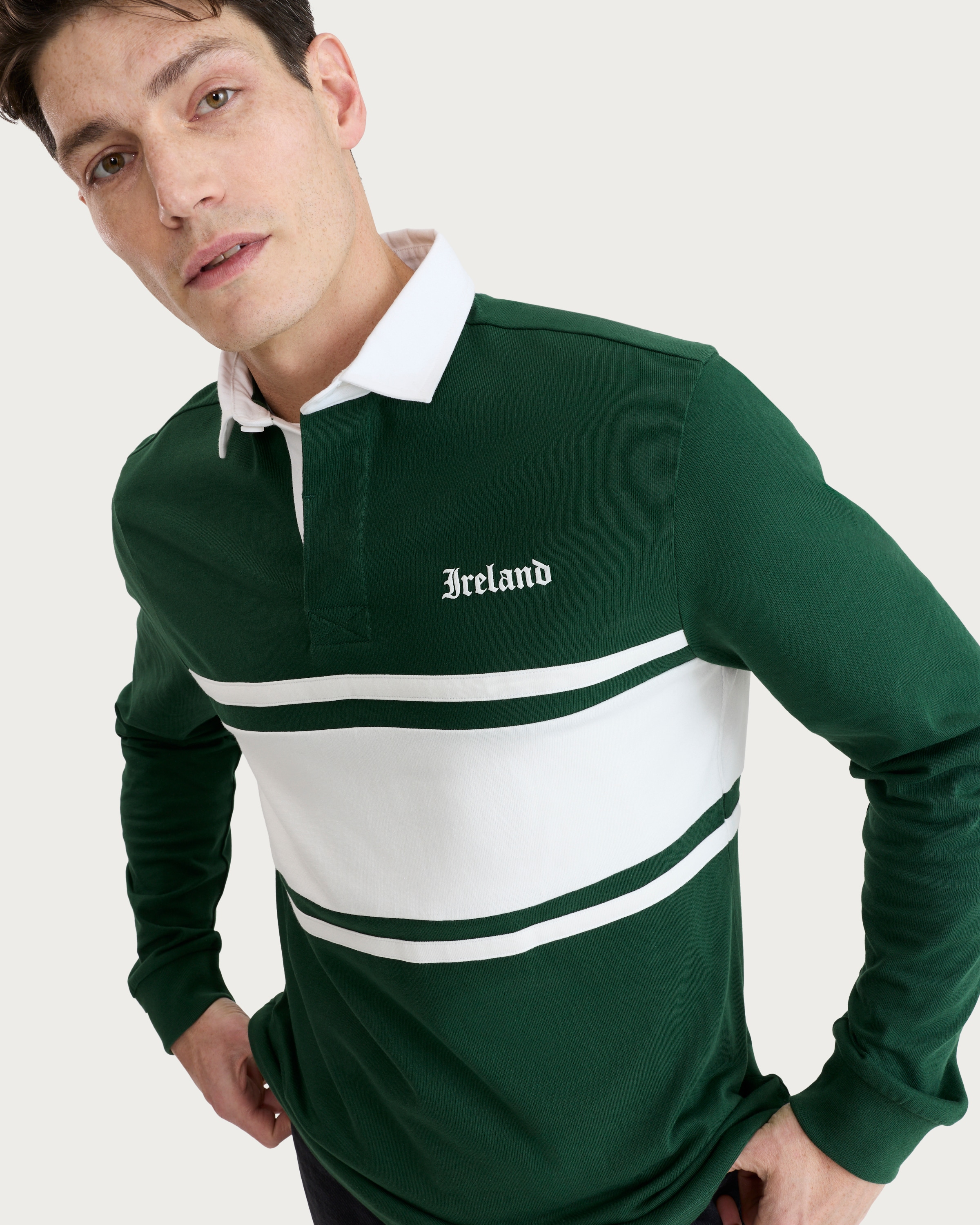 F&F Pure Cotton Ireland Long Sleeved Rugby Top in Green - Tesco Groceries