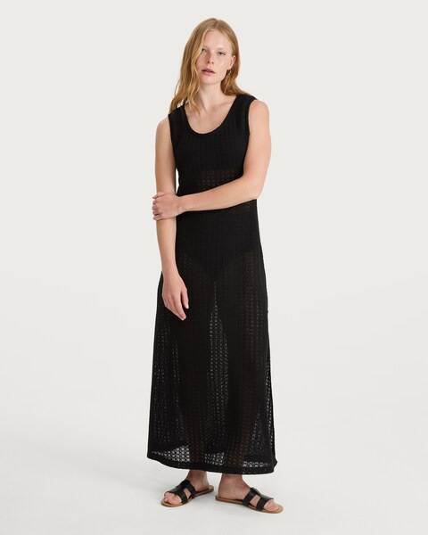 F&F Sleeveless Textured Maxi Beach Dress with Cotton in Black - Tesco ...