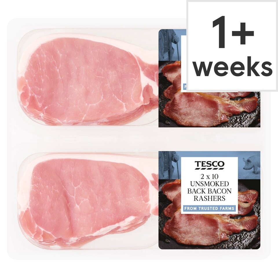 Tesco 2 10X Unsmoked Back Bacon Rashers 600G - Tesco Groceries