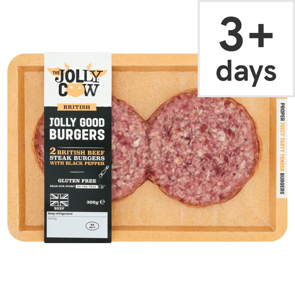 The Jolly Cow 2 Steak Burgers With Pepper 300G - Tesco Groceries