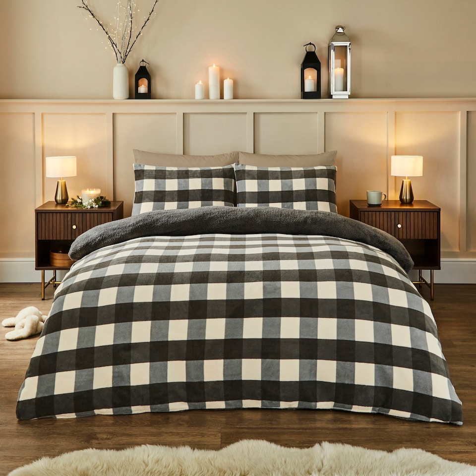 Silentnight Serenity Teddy Fleece Check Bedding Set Double - Tesco ...