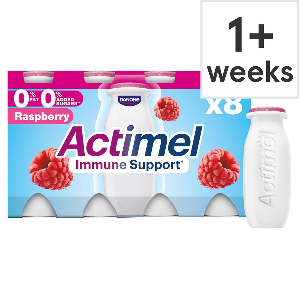 Actimel Raspberry Fat Free Immunity Live Yoghurt Drink Multipack 8X100g ...