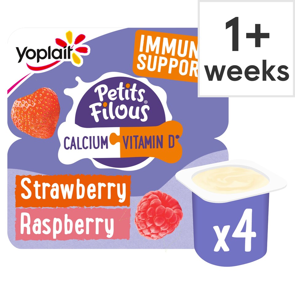 Petits Filous Kids Strawberry & Raspberry Yoghurt Big Pots 4 x 85g ...