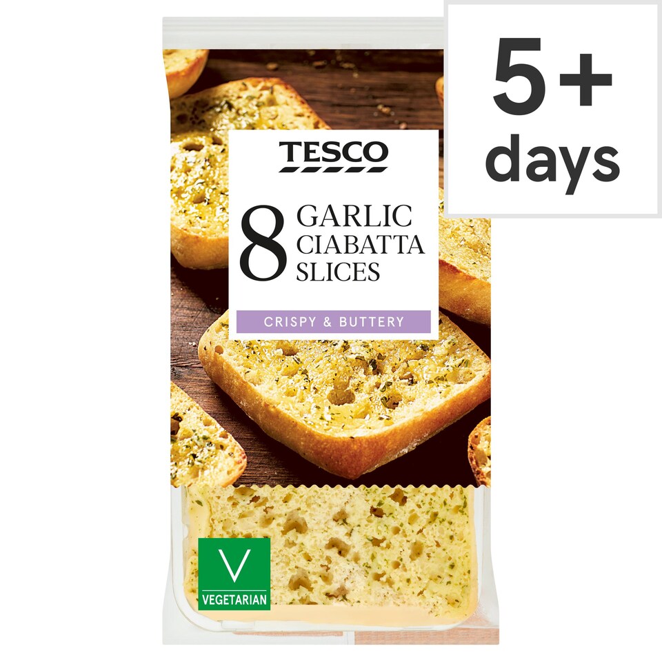 Tesco Garlic Ciabatta Slice 8 Pack, 360 G - Tesco Groceries