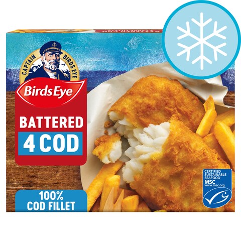 Birds Eye 4 Large Battered Cod Fillets 440G - Tesco Groceries