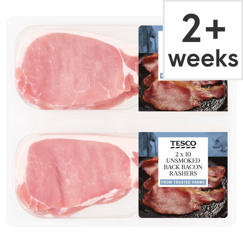 Tesco 2 10X Unsmoked Back Bacon Rashers 600G - Tesco Groceries