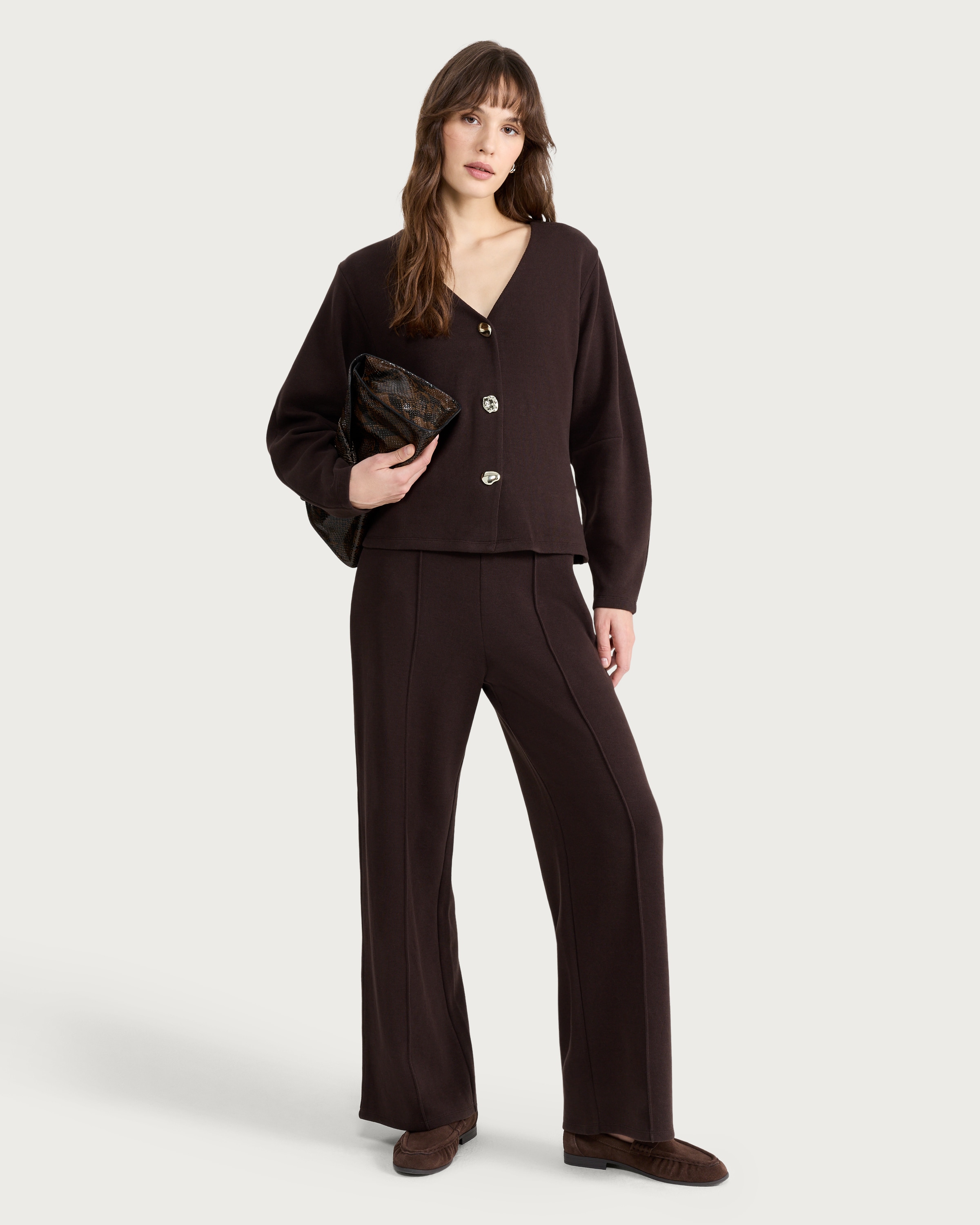 F&F Textured Seam Detail Wide Leg Co-ord Trousers in Brown - Tesco ...