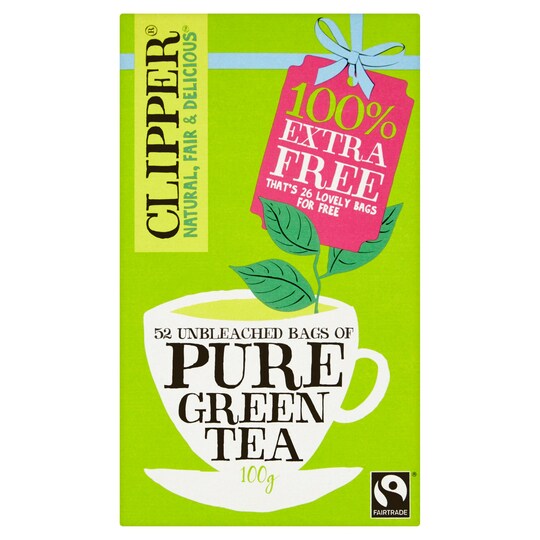 Clipper F/Trde Green Tea 26S Extra Free 100G - Tesco Groceries