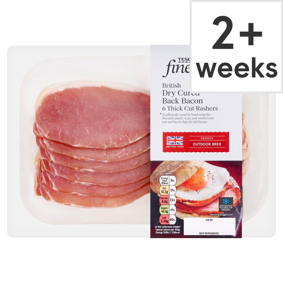 Tesco Finest Dry Cured Back Bacon 6 Rashers 240G - Tesco Groceries