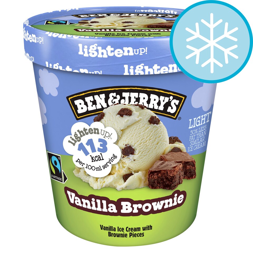 Ben & Jerry's Lighten Up Vanilla Fudge Brownie Ice Cream Tub 465ml ...