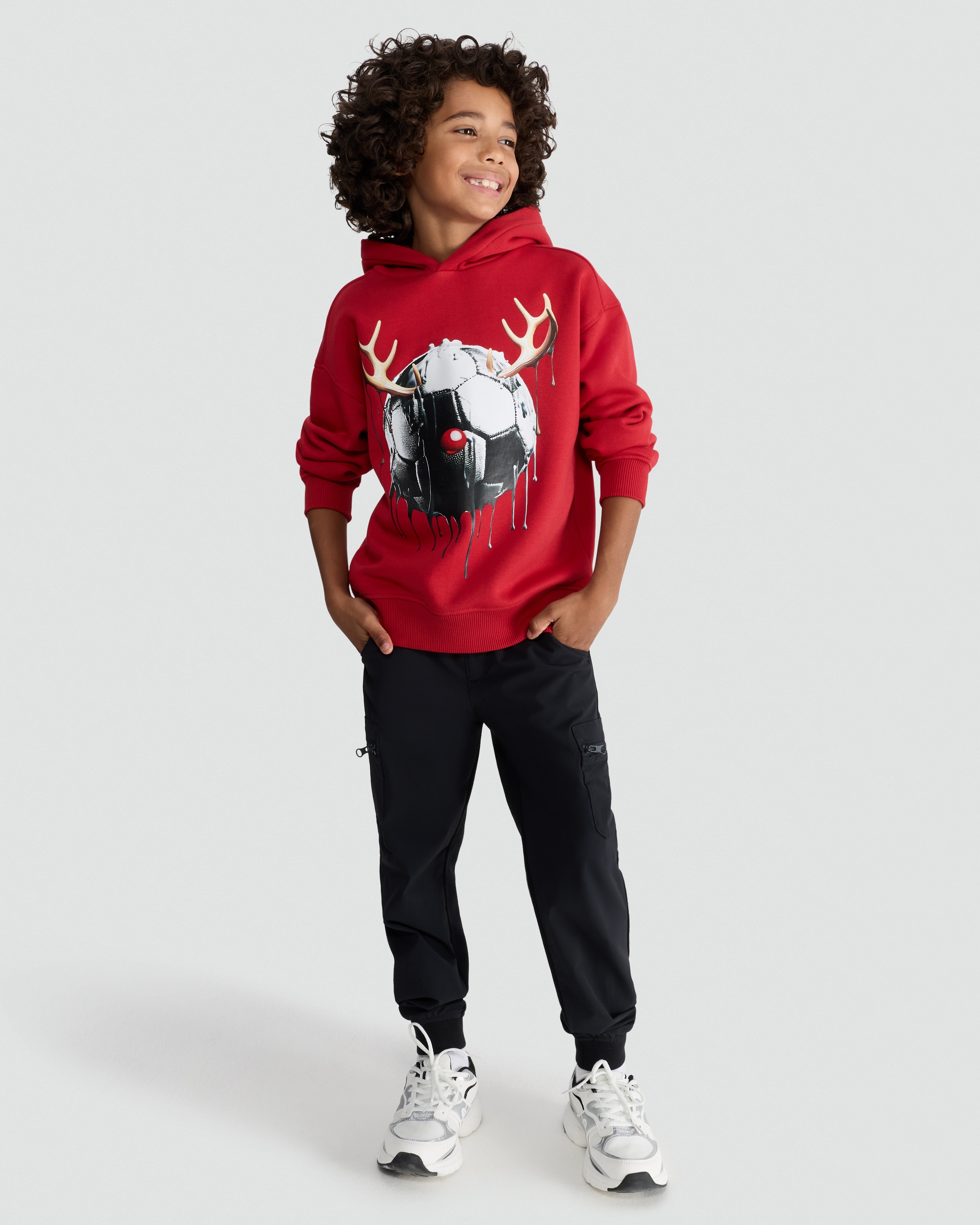 F&F Boys Cotton Rich Football Antlers Hoodie in Red - Tesco Groceries