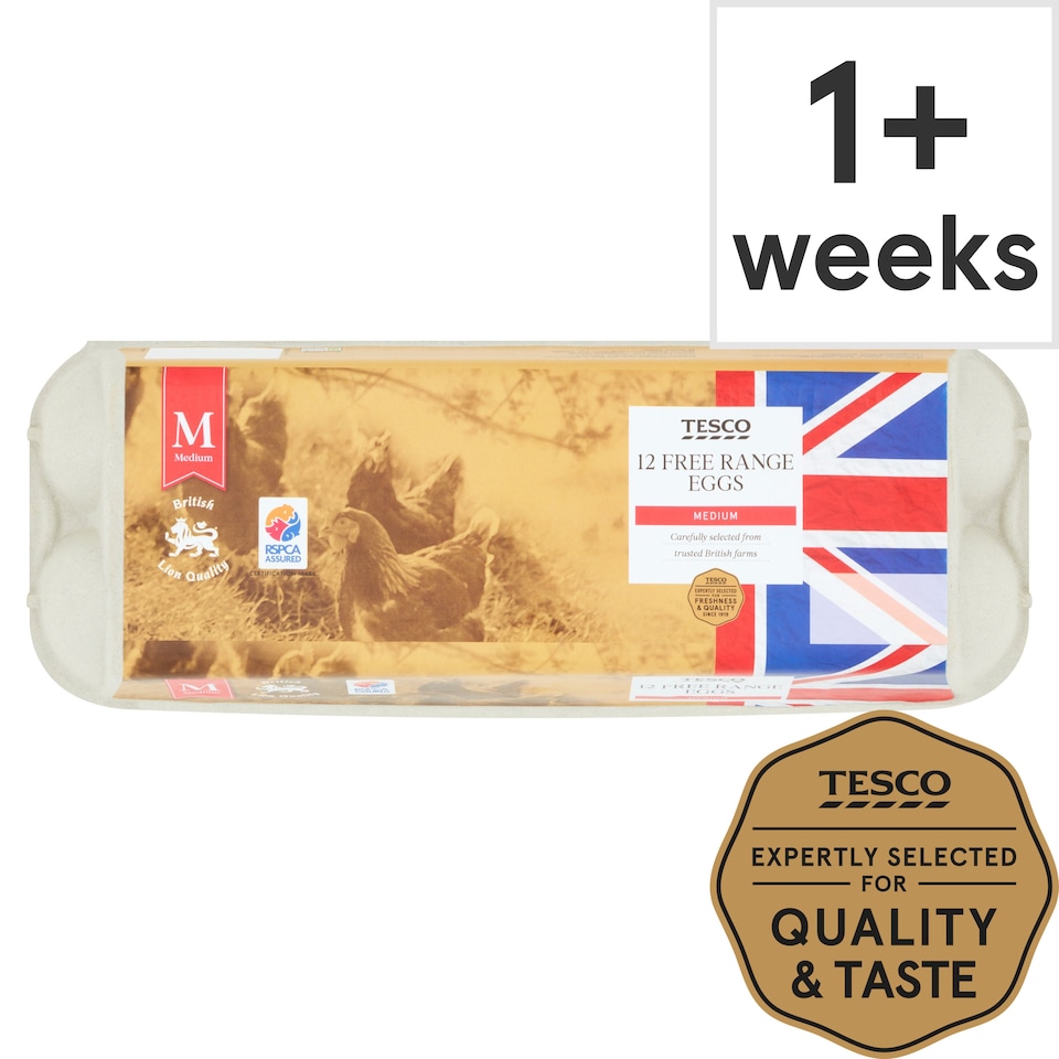 Tesco Medium Free Range Eggs 12 Pack - Tesco Groceries