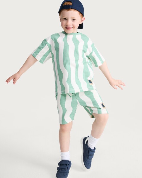 F&F Boys Abstract Striped T-Shirt and Shorts Set in Mint - Tesco Groceries