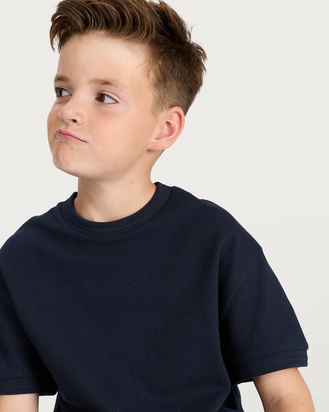 F&F Boys Cotton Rich Textured Short Sleeved T-Shirt in Navy - Tesco ...