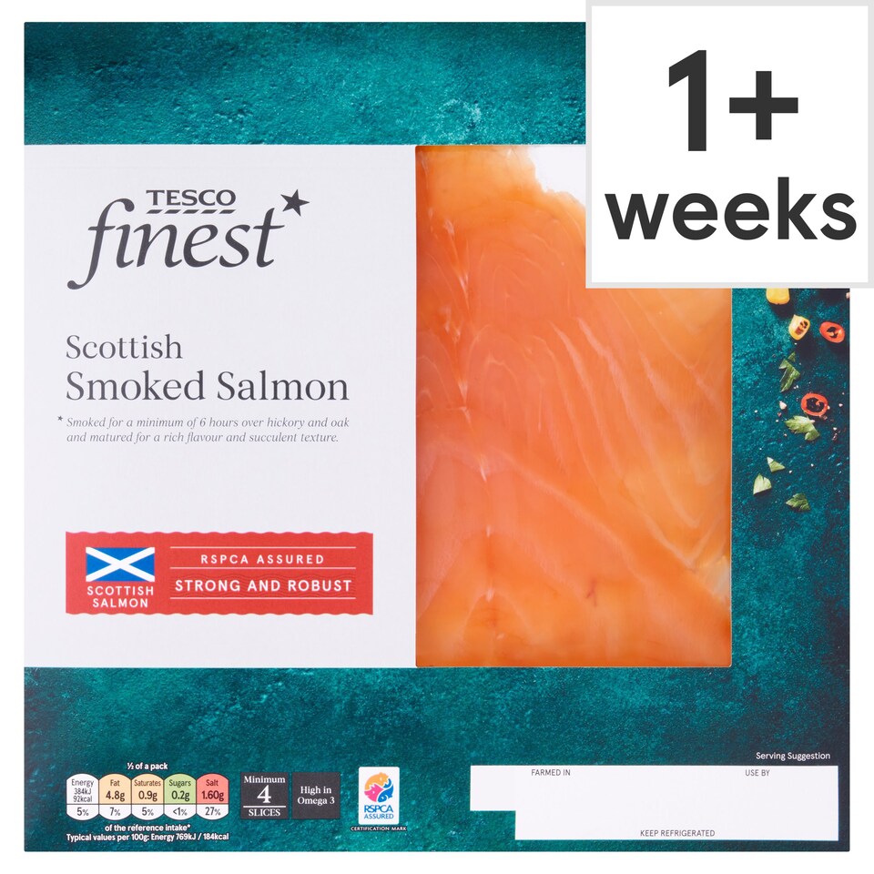 Tesco Finest Strong And Robust Scottish Smoked Salmon 100G - Tesco ...