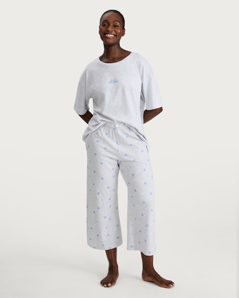 F&F Shell Print Cropped Pyjama Bottoms in Grey - Tesco Groceries