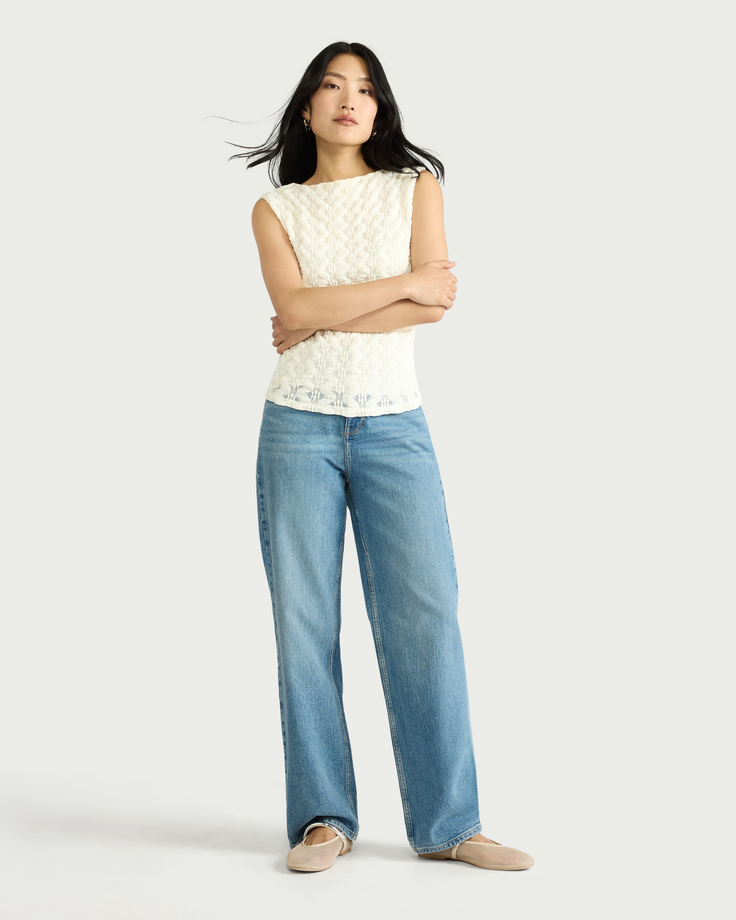 F&F Textured Lace Co-ord Top in Cream - Tesco Groceries