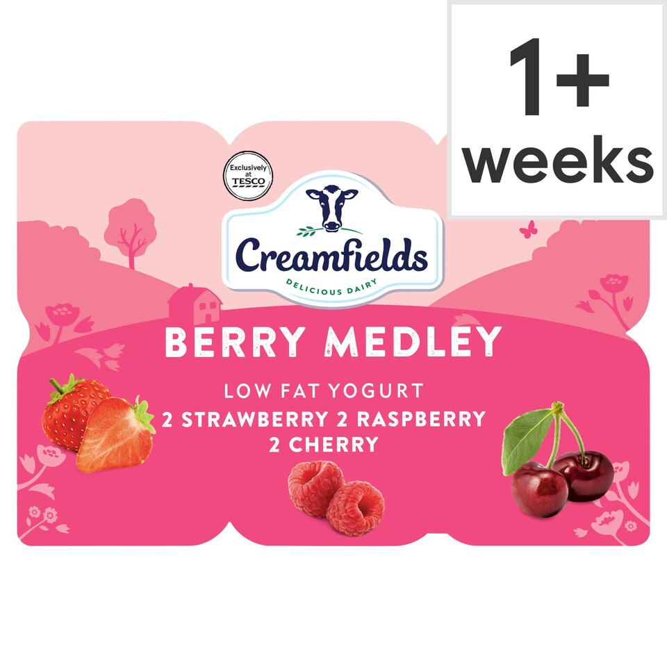 Creamfields Berry Medley Low Fat Yogurt 6X125g - Tesco Groceries