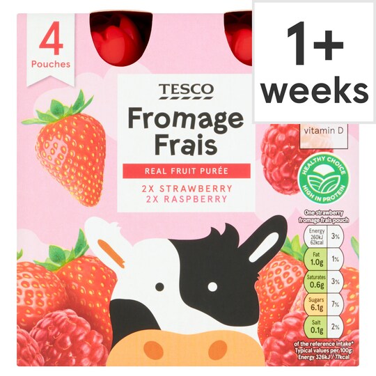 Tesco Fromage Frais Strawberry Raspberry Pouches 4 X 80G - Tesco Groceries