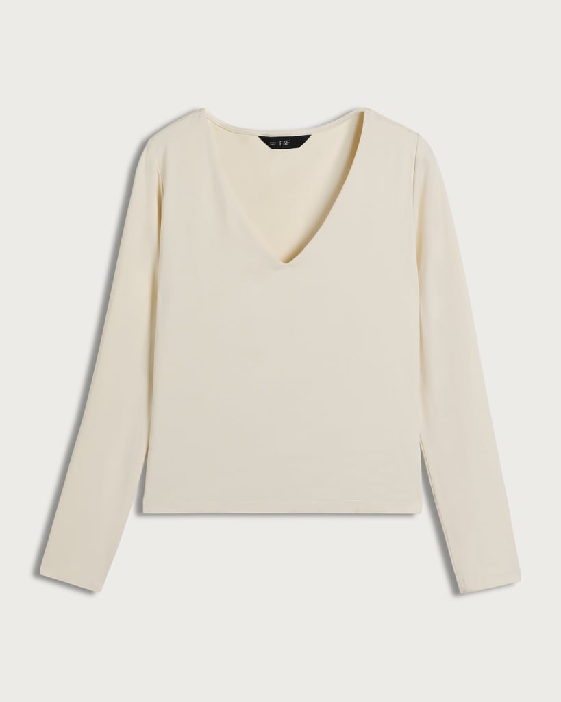 F&F Polyamide V Neck Long Sleeved Top in Cream - Tesco Groceries