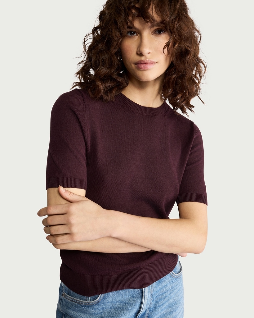 F&F Knitted Short Sleeved Jumper in Burgundy - Tesco Groceries
