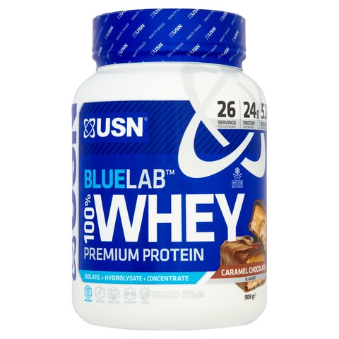 USN BlueLab 100% Whey Premium Protein Powder - Caramel Chocolate 908g ...