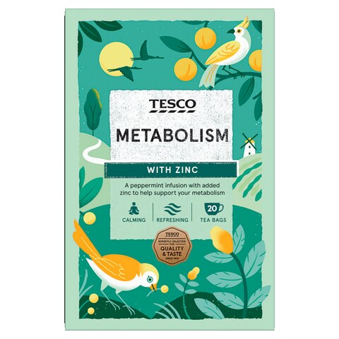 Tesco Metabolism Peppermint with Zinc 20 Herbal Tea Bags 40g - Tesco ...