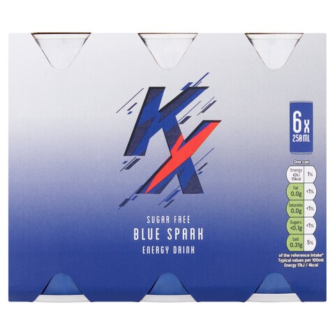 KX Sugar Free Blue Spark Energy Drink 6x250ml - Tesco Groceries
