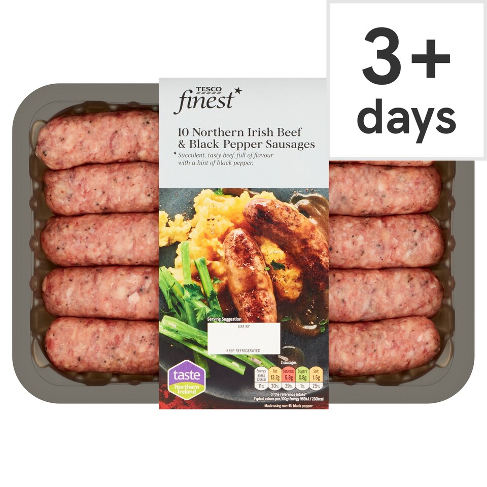 Tesco Finest Beef & Pepper Sausages 667G - Tesco Groceries