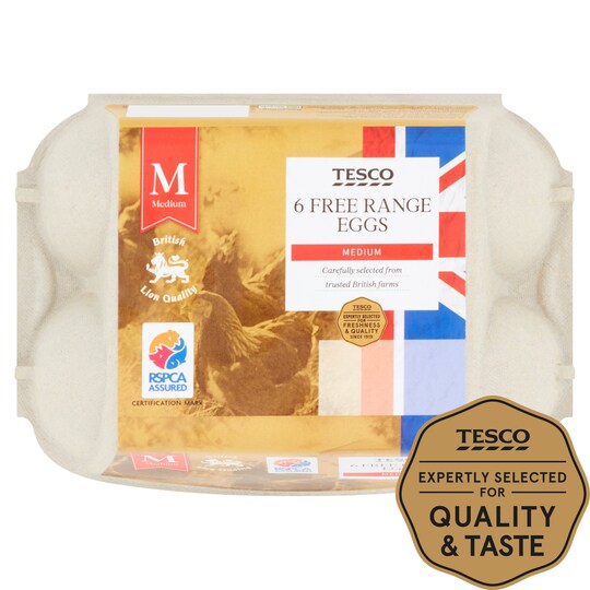 Tesco Medium Free Range Eggs 6 Pack - Tesco Groceries