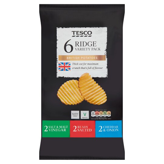 Tesco Ridge Cut Variety Crisps 6X30g - Tesco Groceries