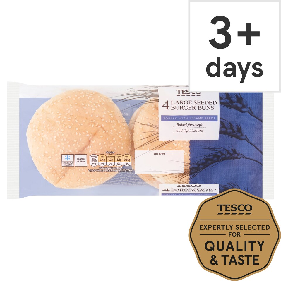 Tesco Large Seeded Burger Buns 4 Pack - Tesco Groceries