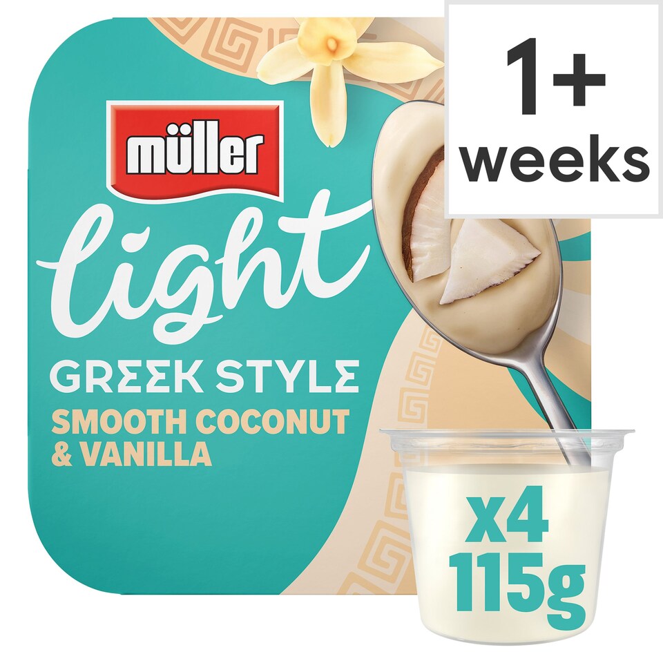 Muller Light Greek Style Coconut With Vanilla Yogurt 4X115g - Tesco ...