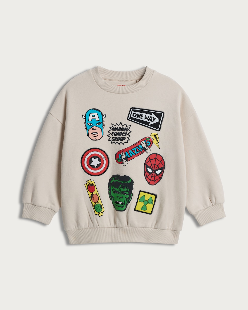 Marvel Comics Graphic Cotton Rich Sweatshirt in Cream - Tesco Groceries