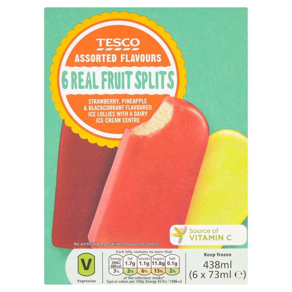 Tesco Real Fruit Splits 6 X 73Ml - Tesco Groceries