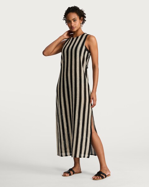 F&F Cotton Rich Striped Crochet Maxi Beach Dress in Multi Black - Tesco ...