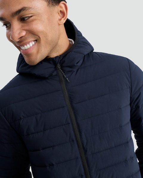 F&F Hooded Shower Resistant Puffer Jacket in Navy - Tesco Groceries