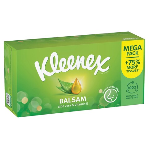 Kleenex Balsam Tissues MEGA Box 75% more tissues 112 Sheets - Tesco ...