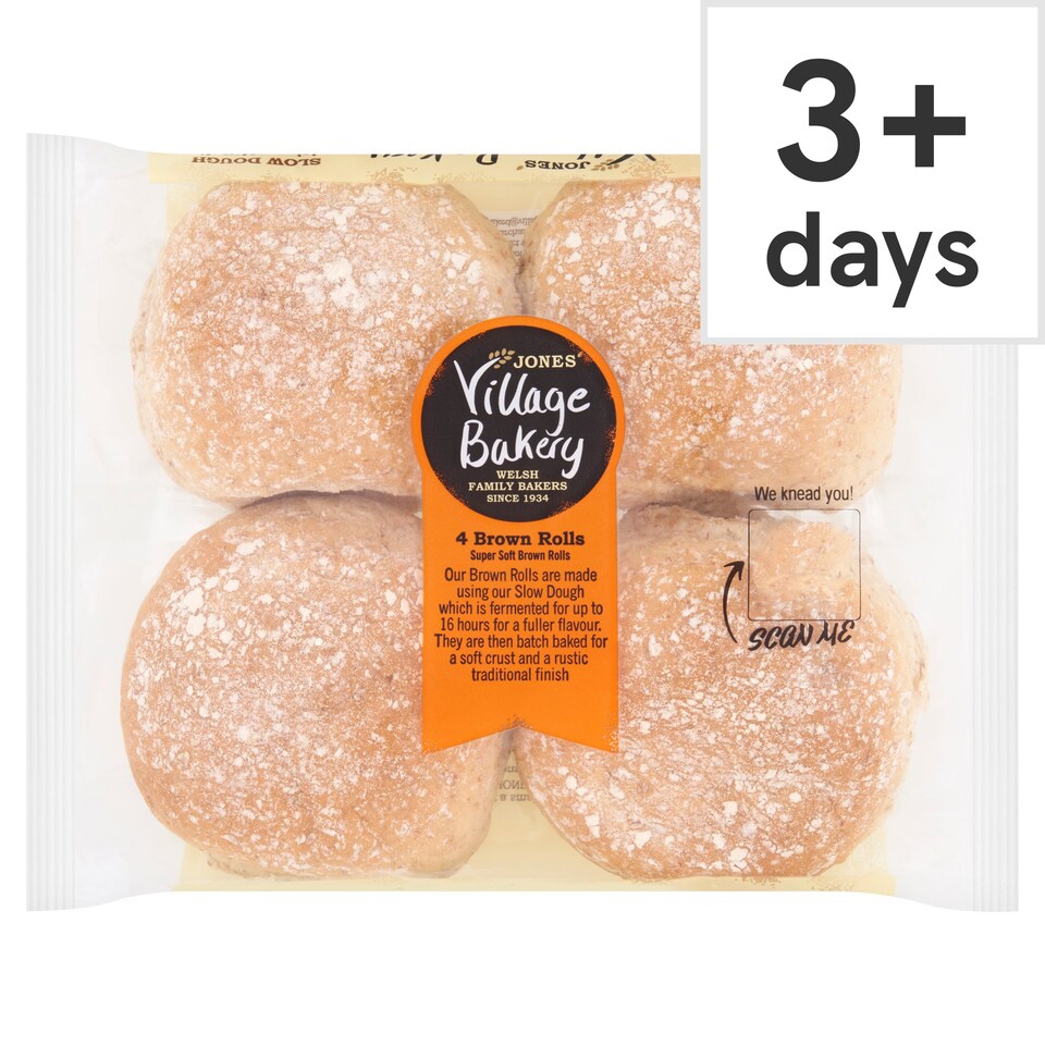 Village Bakery Brown Barm Cakes 4 Pack (L) - Tesco Groceries