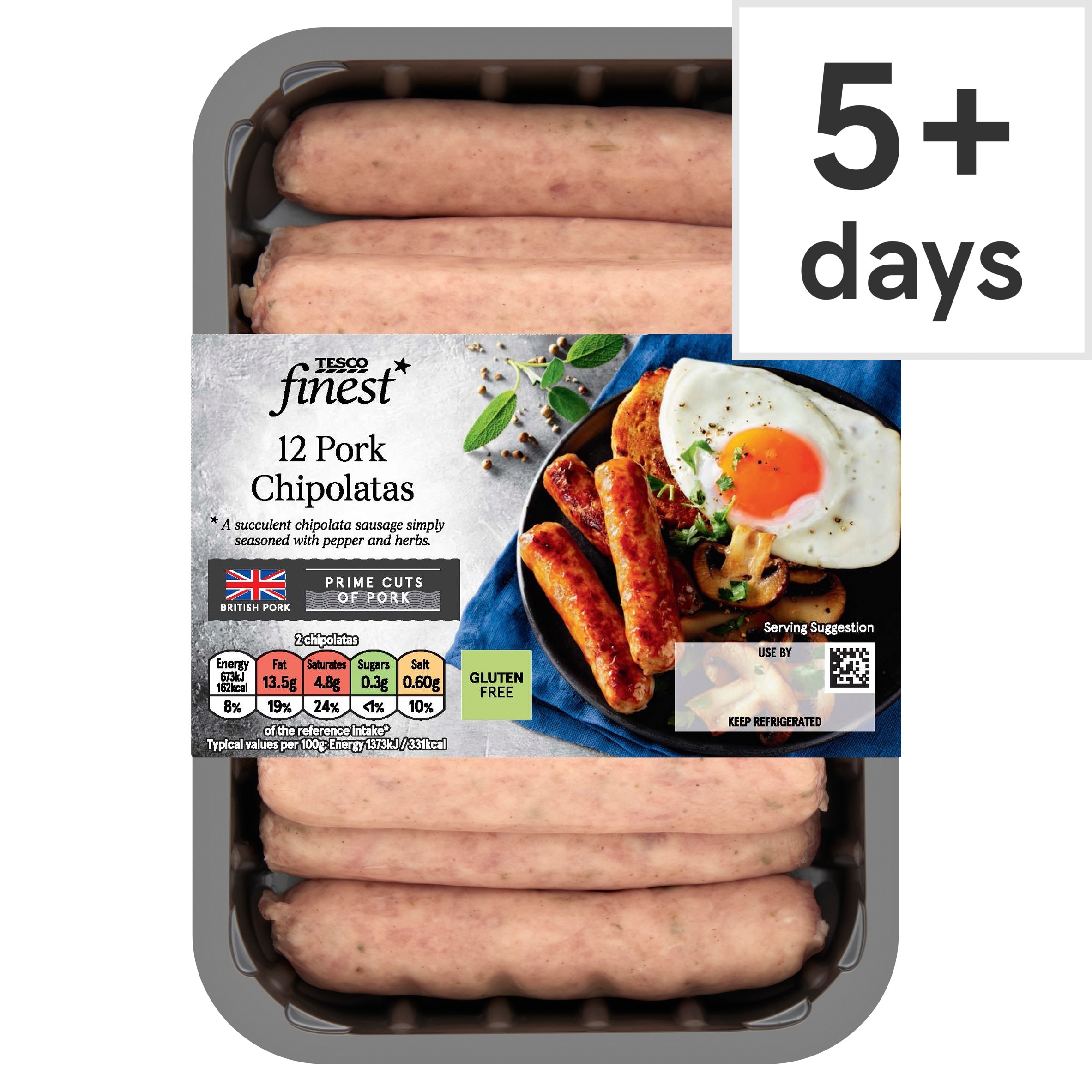 Tesco Finest 12 Pork British Chipolatas 375G - Tesco Groceries