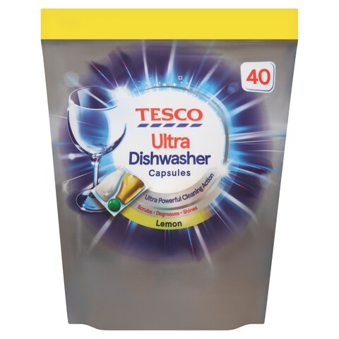 Tesco Ultra Dishwasher Capsules - Lemon 40 Pack 500g - Tesco Groceries