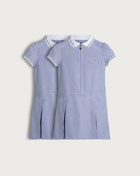 F&F School Girls 2-Pack Gingham Pleated Dresses in Navy - Tesco Groceries