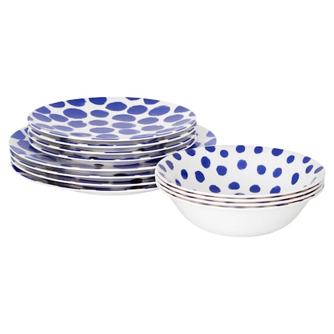 Tesco Blue Spot Melamine Dinner Set 12Pce - Tesco Groceries