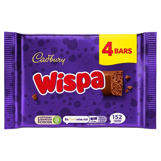 Cadbury Wispa Chocolate 4 Pack 111.6G - Tesco Groceries