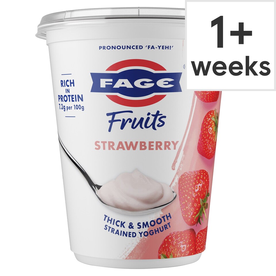 FAGE FRUITS STRAWBERRY GREEK STRAINED YOGHURT 380g - Tesco Groceries